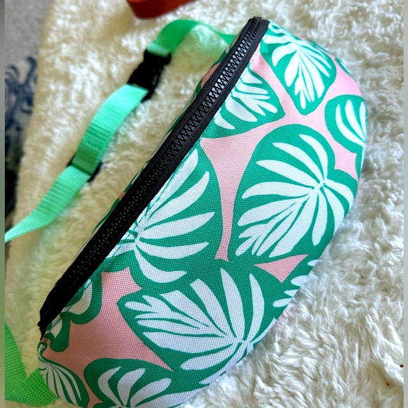 Bags | Light Pink Fanny Pack Tropical Leaf Print Waist Belt Bag Fanny ...